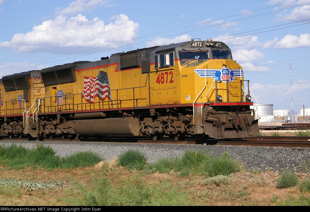 West Texas, a land of trains, tumbleweeds, and oil tanks. UP 4872 in Midland, Texas